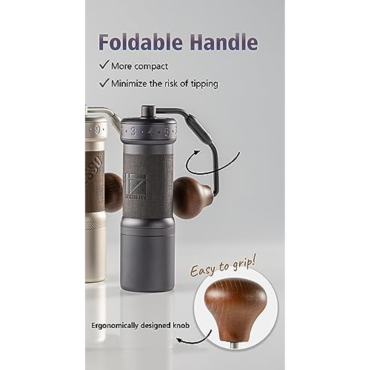 1Zpresso K-Ultra Manual Coffee Grinder Iron Gray with Carrying Case, Assembly Consistency Grind Stainless Steel Conical Burr, Foldable Handle, Numerical External Adjustable Setting, All-Round Grinder