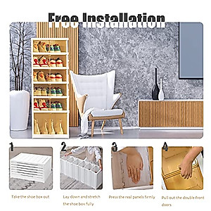 SkMugel Shoe Storage Boxes,Foldable Shoe Storage Cabinet with Doors,12 Pack Collapsible Shoe Rack Storage Organizer,Clear Plastic Shoe Container with Lids,Quick Assembly,6 Tiers