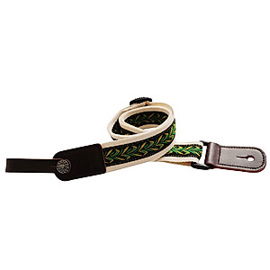 MUSIC FIRST Original Design Vintage Green Label Soft Meshbelt & Genuine Leather Ukulele Strap Ukulele Shoulder Strap With a Genuine Leather Strap Locker