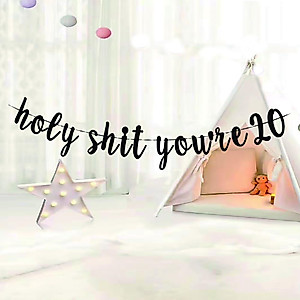 Holy Shit You're 20 banner -Funny Decorations For her/Him 20th Birthday Party Sign props,20 &Fabulous Cheers to 20 Years Happy 20 Years Old Birthday Decorations