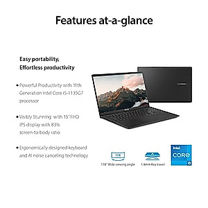 Asus 15.6'' VivoBook Laptop, Intel Core i5-1135G7 Processor, 20GB RAM, 1TB PCIe SSD, Full HD Micro-Edge Display, Iris Xe Graphics, Thin & Light, Wi-Fi Bluetooth, HDMI, NLY MP, Windows 11, Black