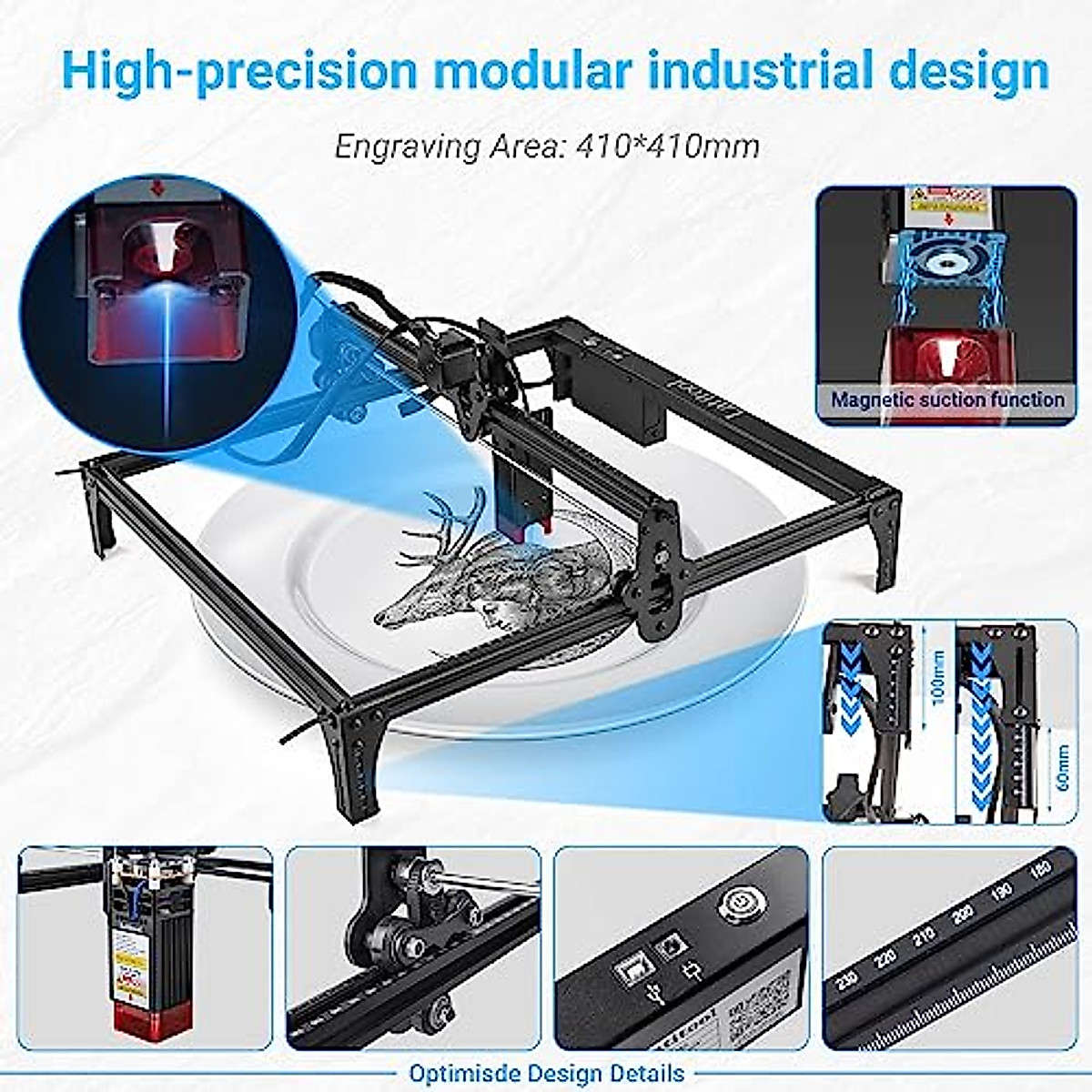 Latitool Laser Engraver, 50W High Accuracy Laser Engraving Machine with 410x400mm Large Working Area, 5.5-7.5W Laser Power Engraver and Cutter for Wood, Metal, Acrylic, Leather