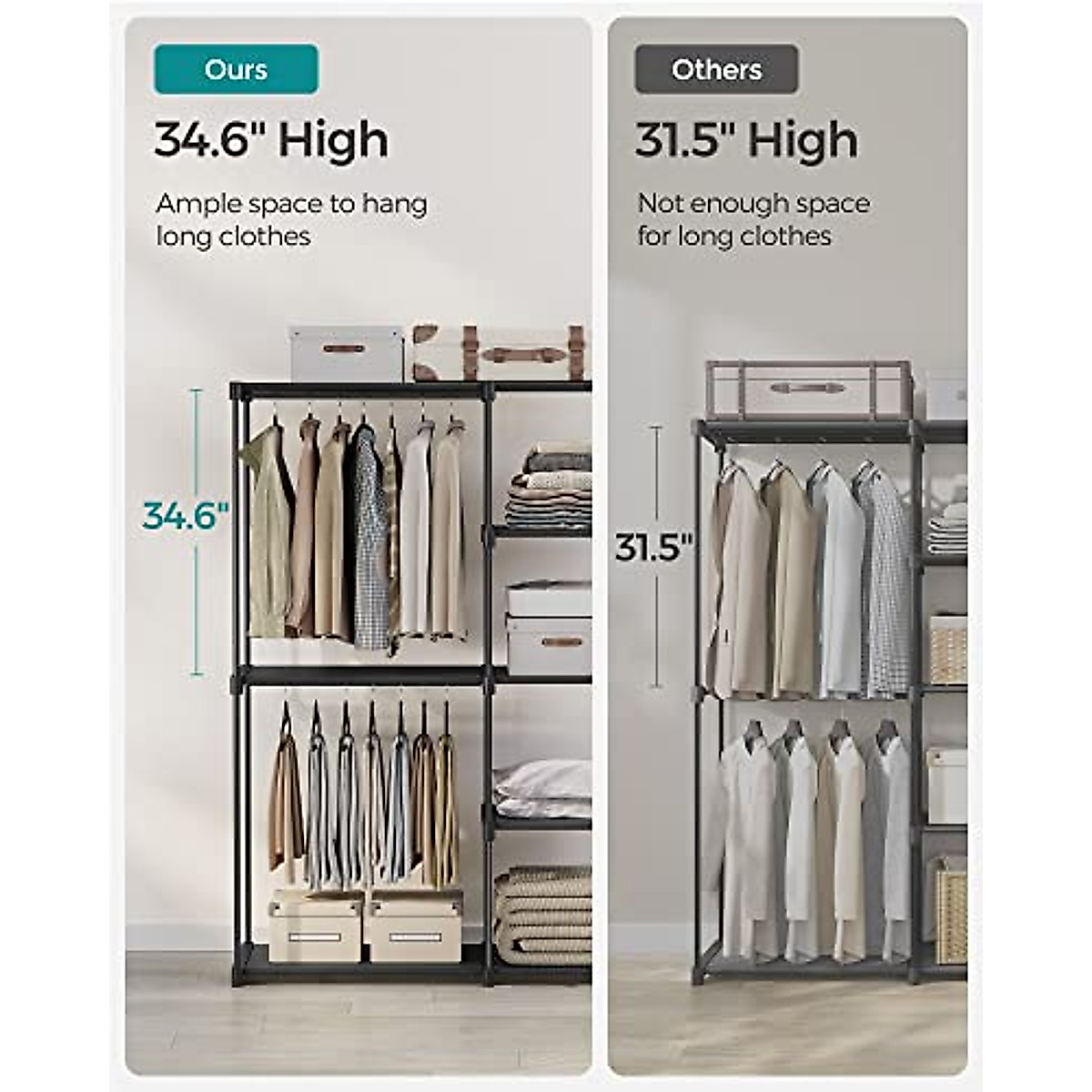 SONGMICS Portable Closet, Freestanding Closet Organizer, Clothes Rack with Shelves, Hanging Rods, Storage Organizer, for Cloakroom, Bedroom, 48.8 x 16.9 x 71.7 Inches, Black URYG026B02