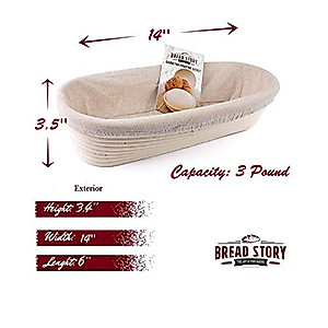 (14x6 inch) Oval Proofing Basket Set by Bread Story Oval Banneton Brotform Handmade Unbleached Natural Cane Bread Baking Kit with Cloth Liner - Course Discount Coupon