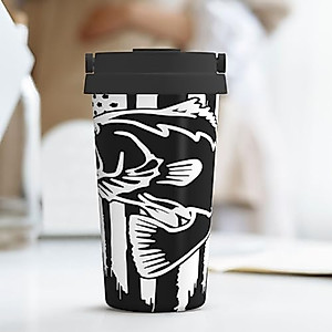 16 Oz American Flag Large Mouth Bass Fish Stainless Steel Vacuum Insulated Tumbler - Coffee Travel Mug Spill Proof With Lid - Thermos Cup For Keep Hot/Ice Coffee