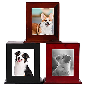 BRKURLEG Pet Wood Memorial Urn for Ashes,Photo Frame Keepsake Box for Cats Dogs,Funerary Caskets Supplies Burly Wood Cremation Urns with Acrylic Glass Photo Protector for Pet Lovers