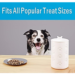 Dog Treat Container Airtight - 5" Round x 9" Tall Ceramic Dog Treat Jar with Lid - White Dog Treat Canister - Large Dog Cookie Jar for Dogs - Pet Treat Container Airtight - Dog Treat Jars for Pets