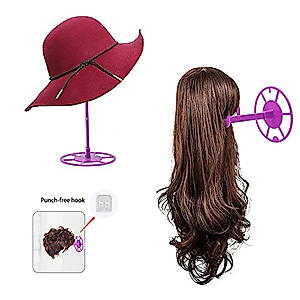 GEER Wig Stand,4 Packs Multifunctional Folding Portable Wall-Mounted Wig Holder Hanging Wig Stands Vertical Wig Hanger for All Wigs and Hats
