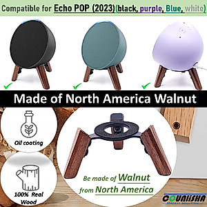 Real Wood Stand for Echo Pop Speaker (Newest Model),Tripod Accessories Holder for Better Sound,Secure Sturdy Wooden Table Mount for Alexa Pop (Walnut)