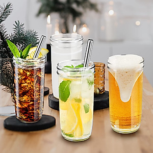 4 Pack Glass Cups with Lid and Straw, 24oz Boba Tea Cups, Wide Mouth Smoothie Cups, Reusable Drinking Glasses with Bamboo Lids for Beer, Boba Tea, Juice, Smoothie