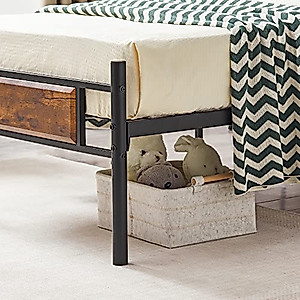 VECELO Twin Size Platform Bed Frame with Wood Headboard/Mattress Foundation/Premium Steel Slats Support/No Box Spring Needed,Brown(Crown)