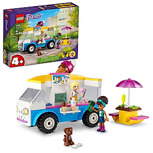 LEGO Friends Ice-Cream Truck Building Toy Pretend Play Gift for Kids Girls Boys Ages 4 and Up, Featuring Toy Van, Andrea & Roxy Mini-Dolls, Toy Dog and Accessories, 41715