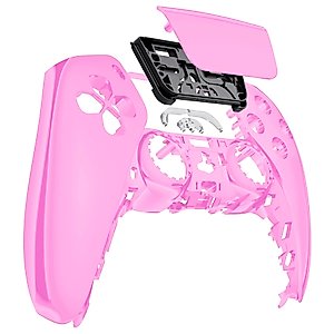 eXtremeRate Chrome Pink Glossy Touchpad Front Top Shell Compatible with ps5 Controller BDM-010 020 030 040 050, DIY Replacement Shell Custom Touch Pad Cover Compatible with ps5 Controller
