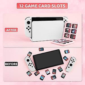 RHOTALL Case Compatible with Nintendo Switch & Switch OLED, Carrying Case with Game Case, Shoulder Strap, Cute Protective Hard Portable Travel Shell Pouch for Switch Accessories (for Pink)