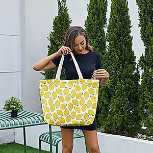 Tote Bag Makeup Bag Lemon Lemon Party Decorations Lemon Print Lemon Gifts Birthday Gift Ideas for Women Girls Best Friend Fruit Lovers Waterproof Tote Bag with Zipper Cosmetic Bag Set of 2