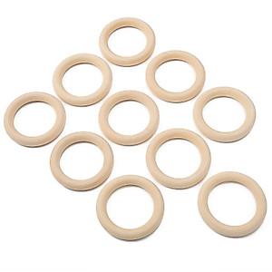 10Pcs Wood Teething Rings, 65mm Baby Unfinished Wood Circles Without Paint, Smooths Wood Circles for Crafts DIY Teething Ring, Jewelry Pendant Connectors (Wood Color-65mm)
