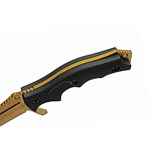 Szco Supplies 8.5” Gold/Black Full Tang Fixed Blade Saw Back Tracker Survivor Knife with Sheath, (211548-GD)