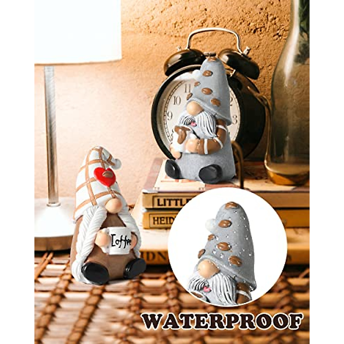 iStatue Coffee Gnomes - Set of 2 Resin 4-inch Swedish Collectible Figurines Couple and Coffee Bar Accessories for Counter Valentine Decor (Coffee Gnomes)