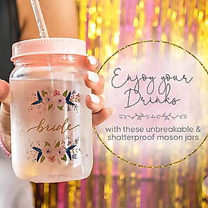 Samantha Margaret - Bride Plastic Mason Jar Tumbler for Bachelorette Parties, Weddings, Bridesmaid Gifts, Reusable Cup with Lid and Straw, 16oz - 1 Tumbler