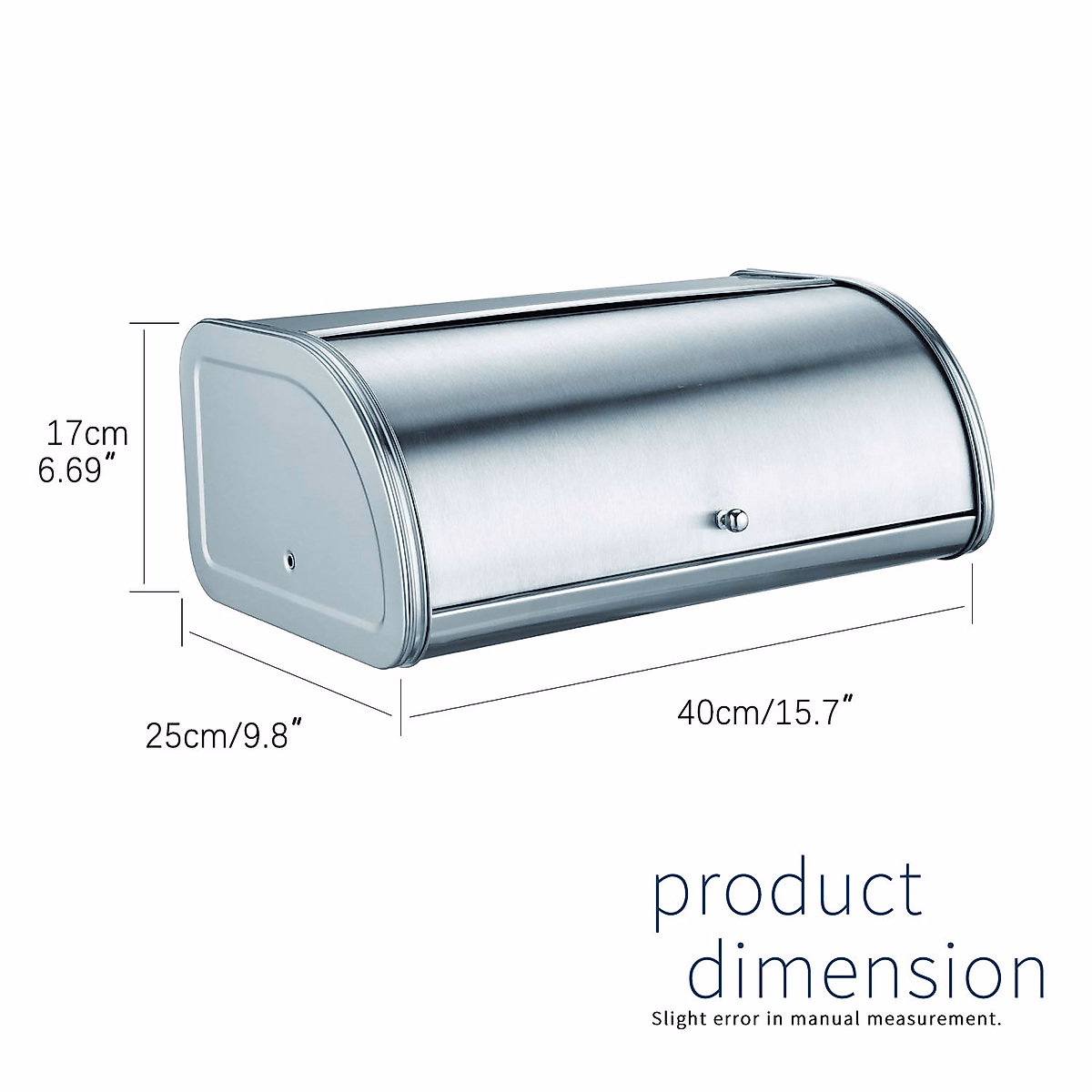 Stainless Steel Bread Box with Roll Up Lid, For Easy Kitchen Counter Storage, Bread Bin Holder,17.5X11.5X7.5 inch, Matte Black