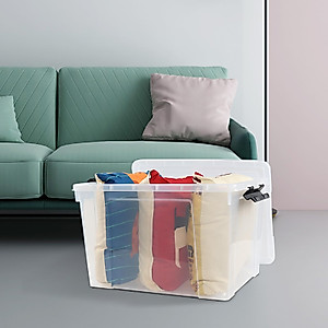 Lesbin 4-Pack 50 L Clear Plastic Storage Bin, Large Clear Latch Box with Wheels