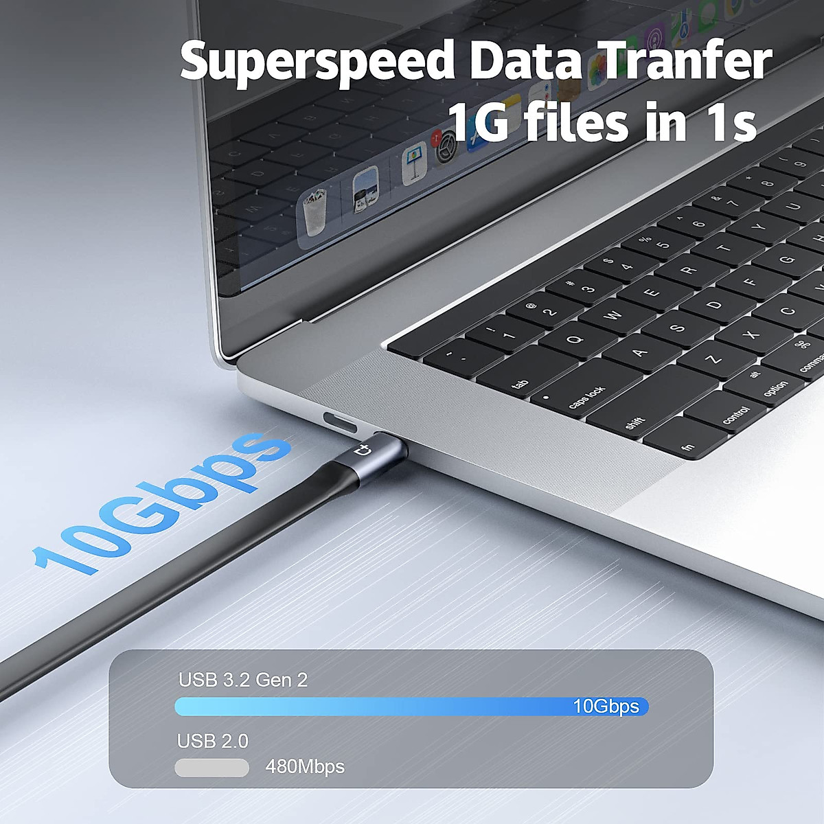 DOCKCASE Short USB C to USB C Cable (0.72ft), 3.1 Gen 2 10Gbps 100W 4K Video Data Transfer Charging Cable for Samsung Galaxy S8, S9, S10,T5 LaCie SSD, MacBook Pro, iPad Pro, and More