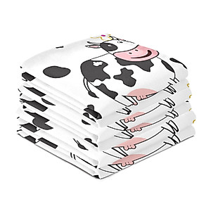 Kigai Cow Kitchen Towels, 18 x 28 Inch Super Soft and Absorbent Dish Cloths for Washing Dishes, 4 Pack Reusable Multi-Purpose Microfiber Hand Towels for Kitchen