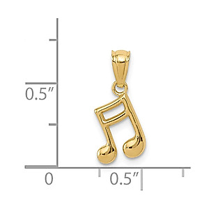 Solid 14k Yellow Gold Music Note Pendant Charm