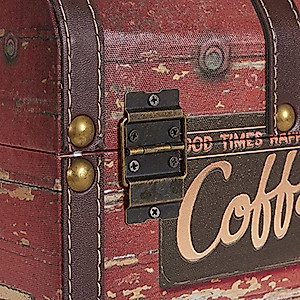 Household Essentials 9245-1 Medium Decorative Home Storage Trunk - Luggage Style - Coffee Shop Design , Orange