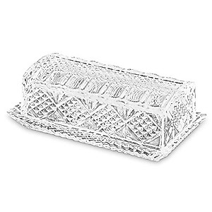 Large Deep Danish Crystal Covered Butter Dish Butter keeper Well Sealed to Keep Butter Soft Beautiful Decorative Design and Antique Look 7" x 3.75" x 2.75"