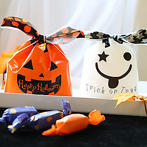 100 Pcs Halloween Goodie Bags Pumpkin Ghost Trick or Treat Candy Bags Bunny Rabbit Cookie Snacks Goody Bags Trick or Treating Gift Bags Parade Festival Party Decorations Supplies Favors White