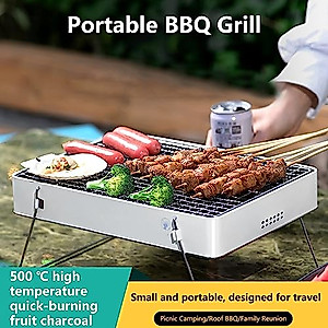YOXIER Portable Barbecue Grill,Stainless Steel Grill,Camping Charcoal Grill,Stainless Steel Grill,Outdoor Stove Burner for Outdoor Barbecues,Gatherings,Picnics & Cooking Silver