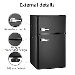 Joy Pebble Small fridge with freezer,3.2 cu.ft compact refrigerator with freezer,Mini Fridge for bedroom, Dorm or Apartment with Adjustable Removable Glass Shelves,Black