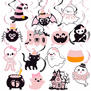Halloween Party Hanging Swirls Halloween Ghost Boo Party Hanging Decoration Pink Pumpkin Bat Witch Themed Swirl Ceiling Streamers for Girls Halloween Party Trick or Treat Party Supplies