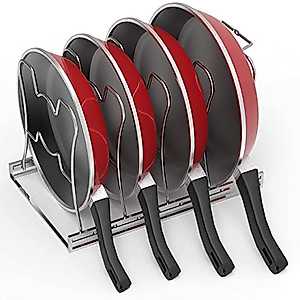 SimpleHouseware Beverage Can Dispenser Rack + 5 Adjustable Compartments Pan Organizer, Chrome