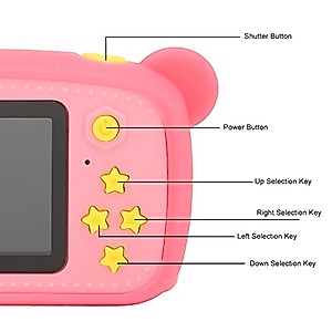 Kids Cartoon Camera, Front and Rear Dual Cameras Kids Camera Eco Friendly Multiple Fun Photo Frames ABS for Outdoor for 3‑10 Years Old Kids (Pink)