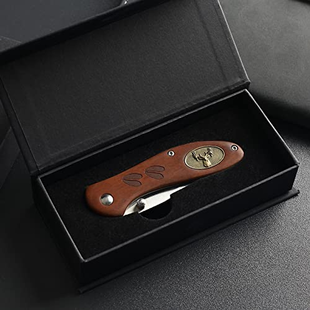 Dispatch Folding Pocket Knife, Pocket Clip and Liner Lock, with Wooden Handle and 3Cr13 Sanding Blade for Outdoor, Tactical, Survival, and EDC