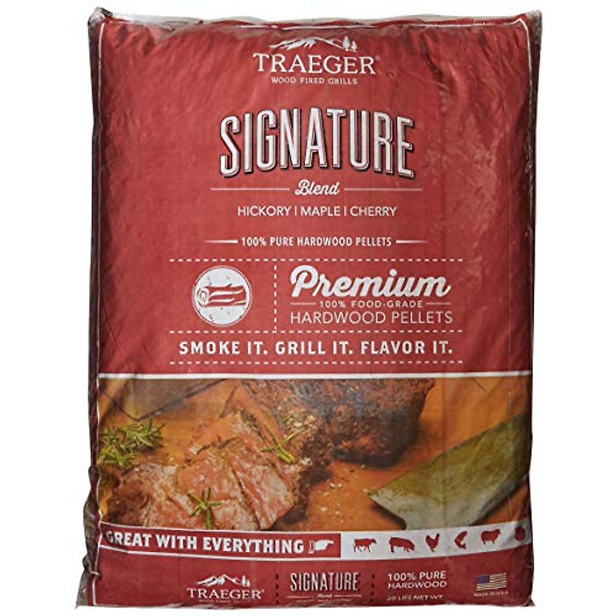 Traeger Grills Signature Blend 100% All-Natural Wood Pellets for Smokers and Pellet Grills, BBQ, Bake, Roast, and Grill, 20 lb. Bag & Grease Bucket Liner 5-Pack
