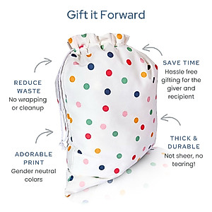 Gather & Knot Drawstring Gift Bags | 22" Extra Large | Happy Birthday | Gender Neutral Reusable Fabric Wrap for Adult or Girl Boy Kids Bday| Dots