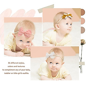 doboi Baby Girl Headbands 24PCS Nylon Linen Handmade Hairbands with Hair Bows and Accessories for Newborns, Infants, Toddlers, and Little Kids