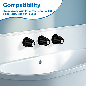 Metal 3 Piece Black Shower Knob Replacement, Compatible with Price Pfister Verve and Bathtub/Shower Faucet Handle, Include Hot and Cold/Diverter Shower Knob, Height 2.35 in Width 2.35 in (Matte Black)