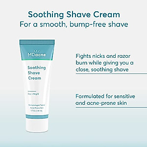 MDacne Shaving Cream for Acne-Prone Skin - Soothing, Oil-Free, Eliminates Razor Burn, Cuts & Infections - Reduce Skin Irritation & Prevent Shave Bumps & Nicks - Vegan, Paraben-Free & Cruelty-Free