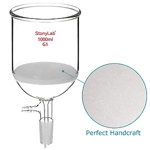 StonyLab Borosilicate Glass Buchner Filtering Funnel with Coarse Frit(G1), 113mm Inner-Diameter, 110mm Depth, with 24/40 Standard Taper Inner Joint and Vacuum Serrated Tubulation (1000ml)