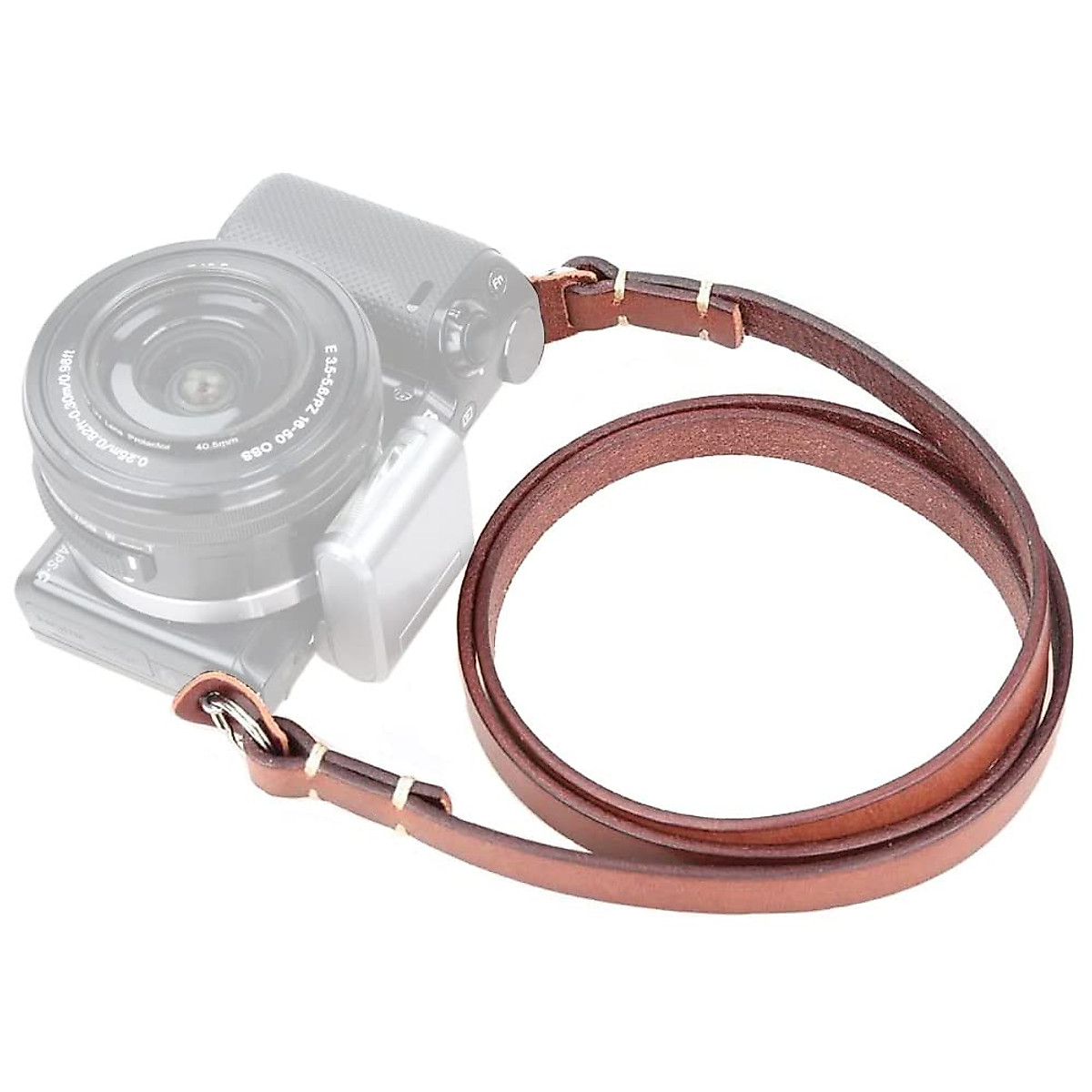 CANPIS Genuine Leather Camera Neck Shoulder Strap Compatible with Fujifilm Sony Olympus Panasonic Lecia Canon Nikon Mirrorless Compact Cameras (Brown, Retro Style, Slim Belt)