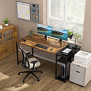 Ecoprsio Computer Desk, 47 Inch Small Desk for Small Space, Modern Study Writing Desk with Storage Shelves, Reversible PC Table for Home Office, Gaming Room, Bedroom, Workstation, Rustic and Black