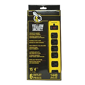 Yellow Jacket 5138N 5138 Metal Surge Protector Strip with 6 Outlets and 15 Foot Cord; Ft