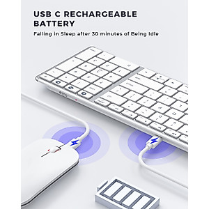 Wireless Bluetooth Keyboard and Mouse Compatible for Mac, seenda Stainless Steel Multi-Device Keyboard and Mouse Rechargeable with Number Pad, Compatible for Mac, iPad, iOS, Silver