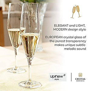 Champagne flutes, 7 oz, Сhampagne Glasses set of 6, Modern Elegant, True Czech Lead-free Durable Crystal Champagne Flutes Glass