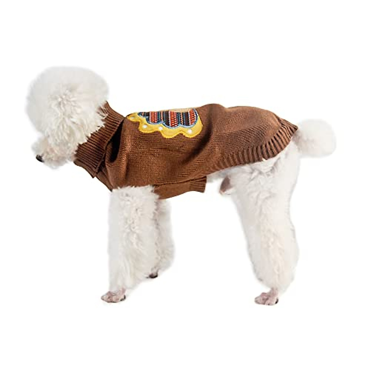 NACOCO Dog Sweater with Hole Thanksgiving Classic Knitwear Pup Dog Shirts Turkey Pattern Dog Dress Warm Winter Pet Clothes for Small Dogs(XL)