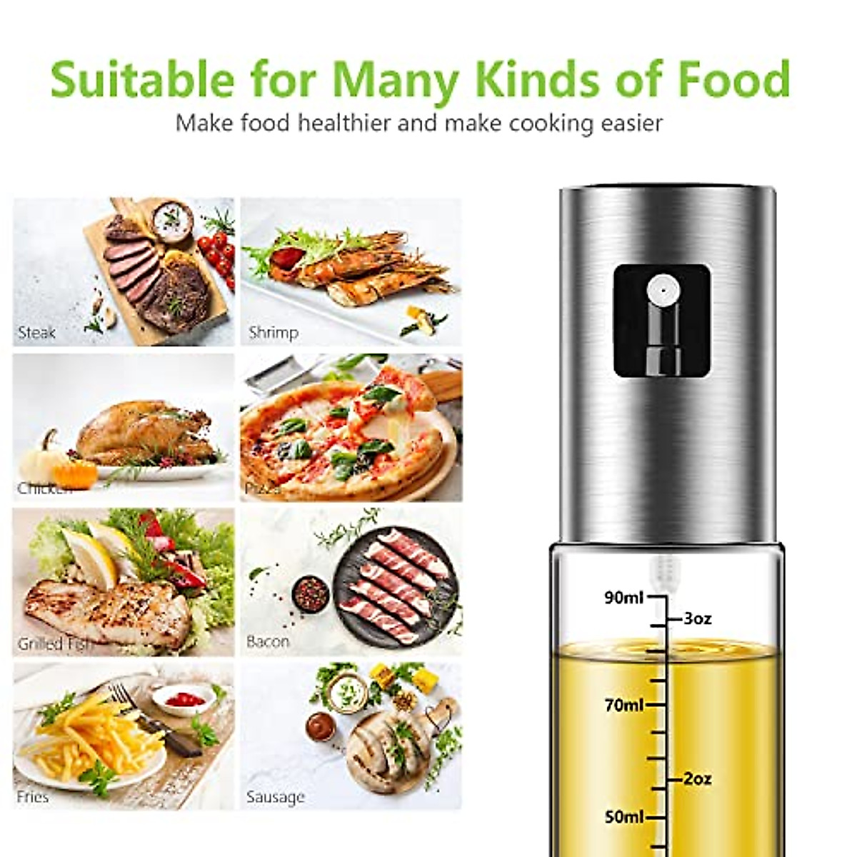 ELIRIVAWET Oil Sprayer for Cooking, Olive Oil Sprayer Mister, Oil Dispenser, 100ml Olive Oil Spray Bottle, Oil Spritzer for Salad, BBQ, Kitchen Baking, Roasting, Air Fryer